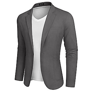 COOFANDY Men's Blazer Jacket Casual Linen Sport Coats Slim Fit Lightweight One Button Suit Jacket Dark Grey