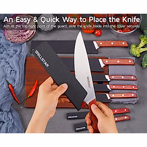 WELLSTAR Knife Edge Guards Set, 8 Piece Universal Blade Covers, BPA Free ABS Protective Blade Sheaths, Non-Scratch Felt Lining Kitchen Knives Covers (Knives not included)
