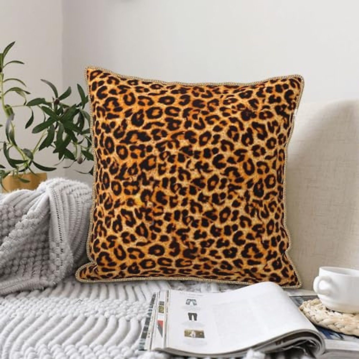 Augenstern Zippered Pillow Protectors Cover Case Leopard-Print-Camo Decorative Throw Pillow Cover Square Cushion Case 16"X16"