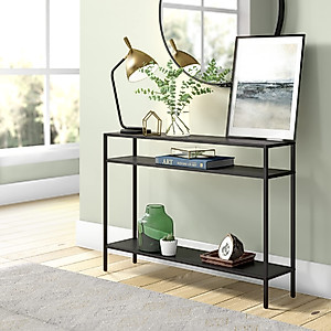 Henn&Hart 42" Wide Rectangular Console Table with Metal Shelves in Blackened Bronze, Entryway Table, Accent Table for Living Room, Hallway