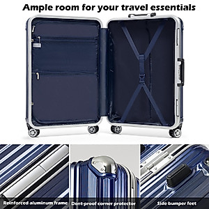 Coolife Luggage Aluminium Frame Suitcase TSA Lock 100% PC 20in 24in 28in (Sliver, L(28in))