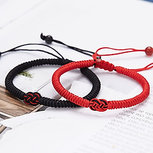 RINHOO Red Black Mix White Infinity Love Multicolor Lucky Bracelet for Men Women Tibetan Lucky Amulet Knot Bracelet Woven Thread String for Friend and Couple Peace and Protection (2PCS Black+Red)