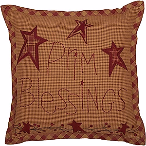 VHC Brands Ninepatch Star Prim Blessings Pillow 12x12 Country Bedding Accessory, Burgundy