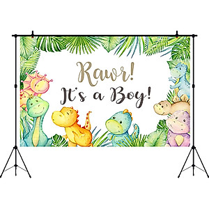 Aperturee Dinosaur It's a boy Baby Shower Backdrop 5x3ft Oh Boy Tropical Palm Leaves Jungle Photography Background Kids Newborn Cake Table Banner Party Decoration Photo Booth Studio Props Favors