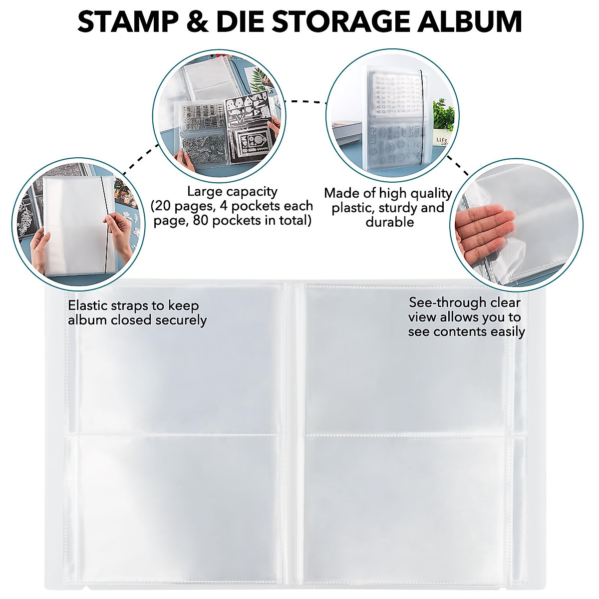 Briartw 5 Pack Large Storage Book,Sticker Photo Storage Album,Stamp Cutting Dies Storage Book Organizer Folder with 80 Pockets/20 Pages,double-sided Design,4 Pockets Each Page