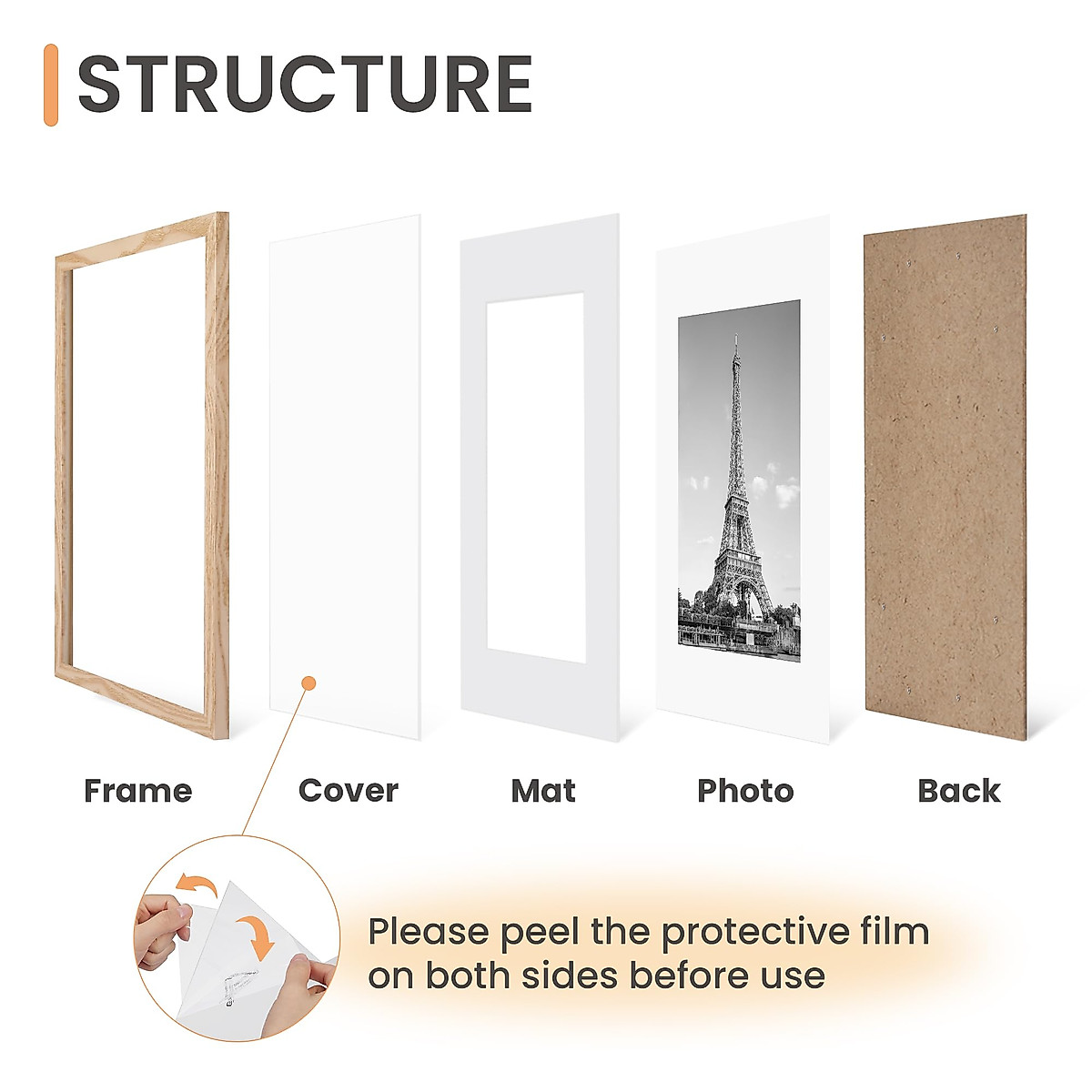 upsimples 11x17 Picture Frame Set of 5, Display Pictures 9x15 with Mat or 11x17 Without Mat, Wall Gallery Photo Frames, Natural