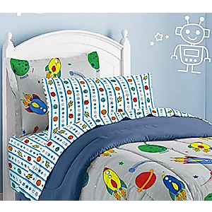 Dream Factory Space Rocket Ultra Soft Microfiber Comforter Set, Multi-Colored, Twin,2A745901MU