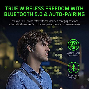 Razer Hammerhead True Wireless Bluetooth Gaming Earbuds: 60ms Low-Latency - IPX4 Water Resistant - Bluetooth 5.0 Auto Pairing - Touch Enabled - 13mm Drivers - Classic Black