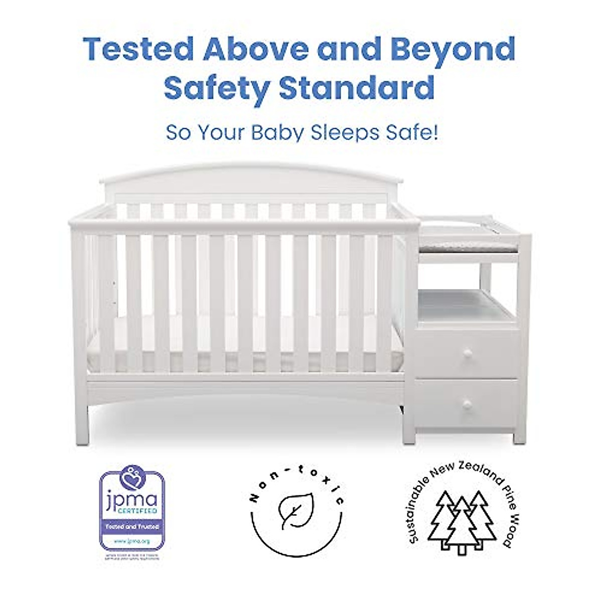 Delta Children Abby Convertible Crib 'N' Changer, Bianca + Serta Perfect Slumber Dual Sided Recycled Fiber Core Crib and Toddler Mattress (Bundle)