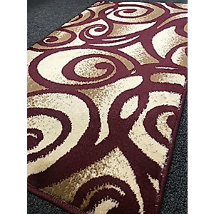 Bellagio Modern Door Mat Contemporary 256,000 Point Area Rug Burgundy Swirl Design 341 (2 Feet X 3 Feet 4 Inch )