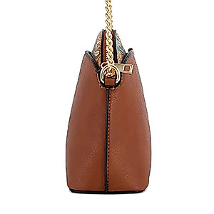 V+BENIE Paisley | Leopard Accent Small Dome Crossbody Bag with Chain Strap Small Purse Handbags for Women, Brown