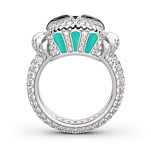 Jeulia 4.08 Carat Cheshire Cat Rings for Women Sterling Silver Enamel Rings Handmade White Diamond Animal Rings Bridal Set Wedding Engagement Anniversary Promise