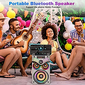 Bluetooth Speakers, Portable Wireless Speakers with Subwoofer, Bluetooth 5.0, LED Colorful Lights, FM Radio, Remote, EQ, Loud Stereo Sound Deep Bass Sound Boombox System for Outdoor Home Party Camping