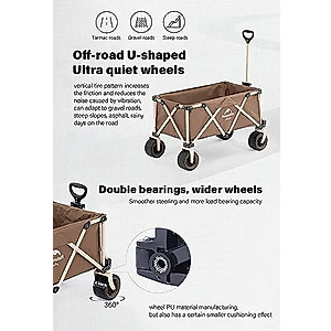 Naturehike Collapsible Outdoor Utility Folding Wagon, Heavy Duty Beach Wagon Cart, Large Capacity Foldable Grocery Wagon for auto Camping Garden Sports Outdoor Use (Almond White)