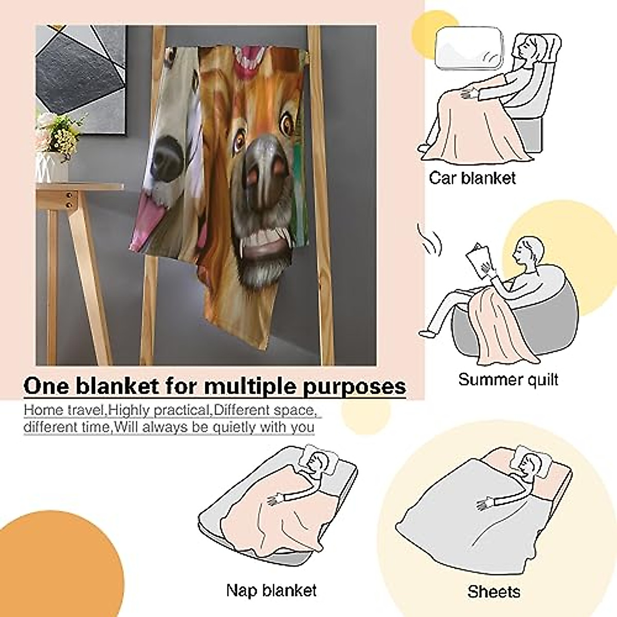 Cartoon Selfie Dog Fleece Blanket for Bed, 40"x30" Puppy Fleece Throw Blanket for Women, Men and Kids - Super Soft Plush Dog Blanket Throw Plush Blanket for Dog Lovers