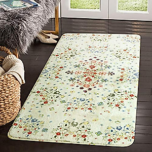 Uphome Non-Slip Floral Beige Area Rug 3' x 5', Rustic Distressed Accent Throw Rugs Machine Washable Shag Collection Floor Carpet for Bedroom Living Room Home Decor