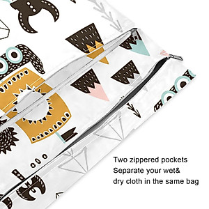 Kigai Viking Boat Wet Dry Bags for Baby Cloth Diapers Waterproof Reusable Wet Bags with 2 Zippered Pockets for Travel Beach Pool Stroller Gym Swimsuits Wet Clothes (2 Pack)