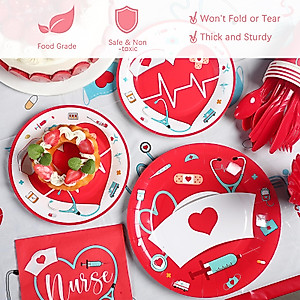 Zubebe 173 Pcs Nurse Graduation Party Supplies Serve 24 Congrats Nurse Banner Dinner Dessert Plates Cups Napkins Tablecloth Nurse Birthday Party Tableware Set for Nursing School RN Graduation Party