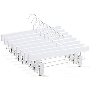 TOPIA HANGER All White Wooden Pants Hangers, Wood Skirt Hangers with Clips, Deluxe Jeans Hanger with 360°Swivel Anti-Rust Flat Hook, Smooth Finish Wood Hangers for Slacks Trousers 20 Pack -CT03W