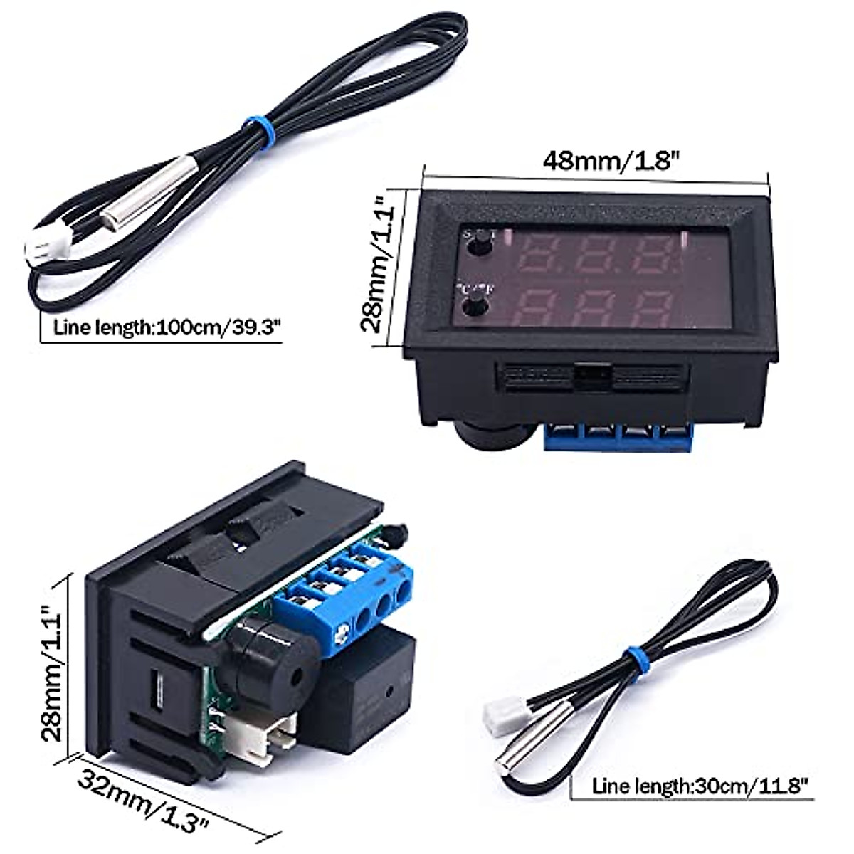 Twidec/DC 12V Temperature Controller Programmable -50 to 110 ℃ (-58 to 230 °F) Red/Blue LED Display Monitor Heating/Cooling Thermostat Control Module with NTC 10K Waterproof Sensor Probe