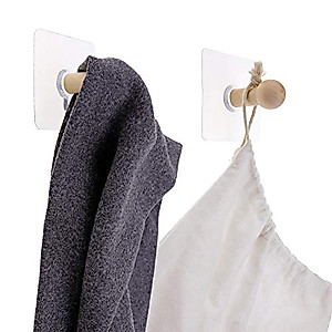 Creative-Idea 10 Pack Adhesive Hooks Wooden Hat Hooks Storage Wall Mounted Coat Hanging Hook Towel Keys Door Wardrobe Closet Kitchen Bathroom