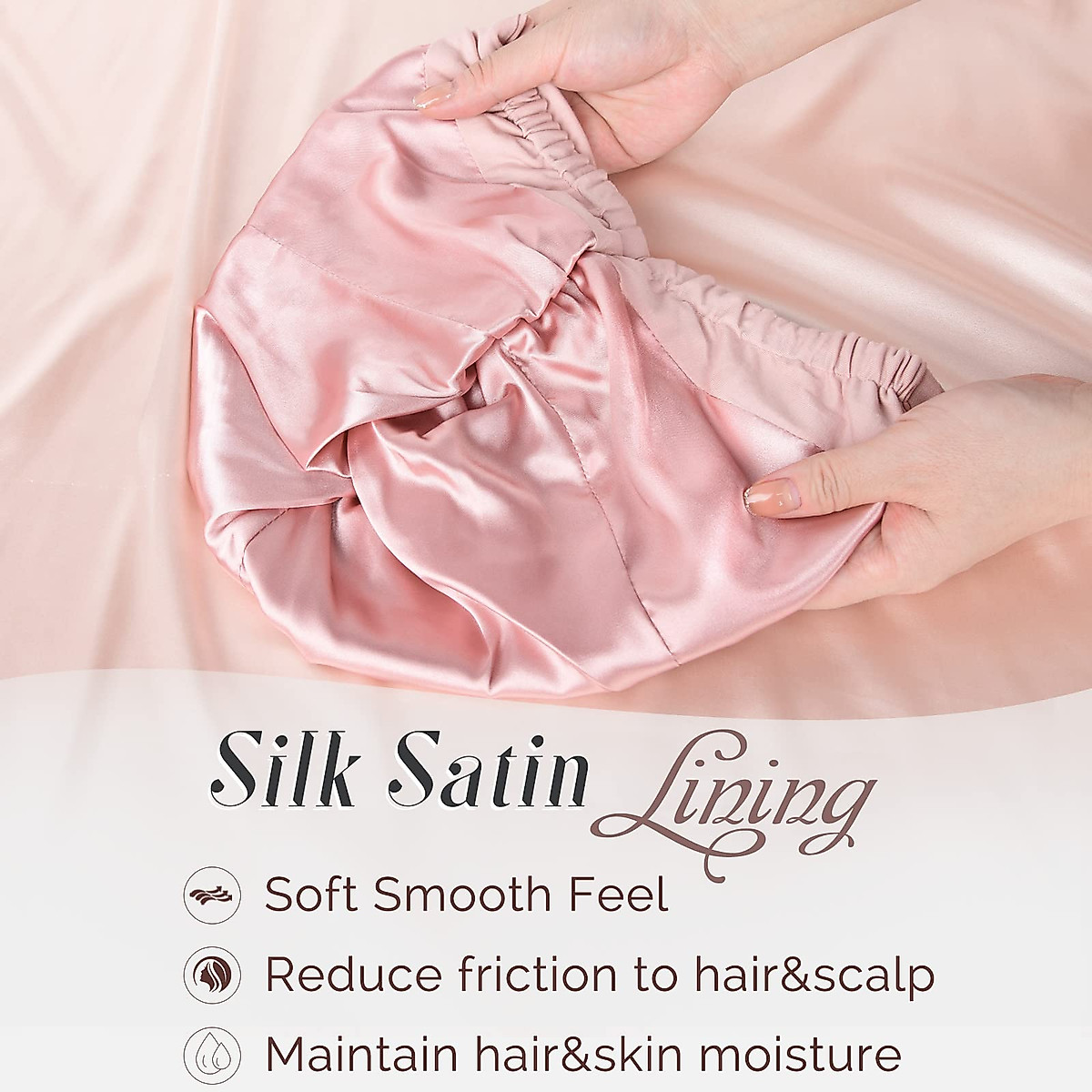 YANIBEST Turbans for Women Satin Bonnet Silk Bonnet for Sleeping Head Wraps Adjustable Twisted Headwrap Pink