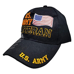 Army Black Baseball Cap US Veteran V American Flag USA Hat United States (Army Veteran Cap Black Side Shadow)