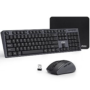 Wireless Keyboard and Mouse, UHURU Full-Size Wireless Mouse and Keyboard Combo with Mouse Pad, 2.4GHz USB Wireless Keyboard for Laptop, Computer, PC, Compatible with Mac, Windows XP/7/8/10