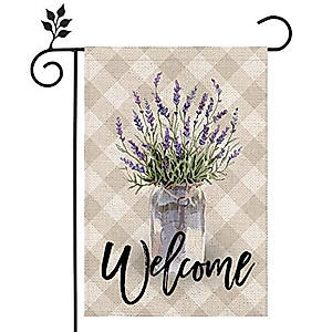 CROWNED BEAUTY Spring Floral Lavendor Welcome Garden Flag 12×18 Inch Small Vertical Double Sided Seasonal Outside Décor for Yard Farmhouse CF080-12