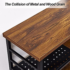 HOMISSUE 3-Tier Console Sofa Table, Industrial Vintage 60-Inch Long Entryway Table with Open Storage Shelf for Living Room, Hallway, Brown