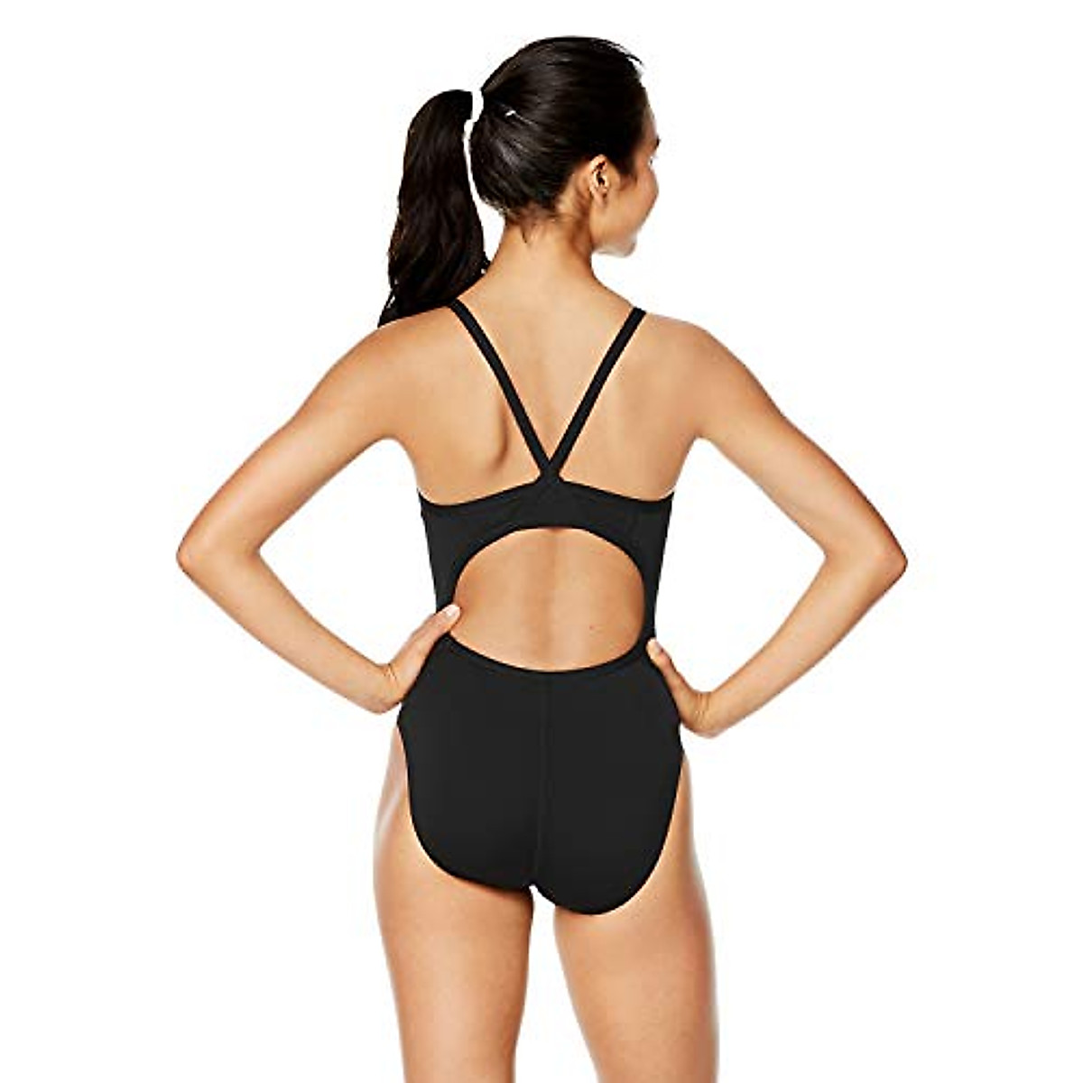 Speedo Women's Swimsuit One Piece Endurance+ Flyback Solid Adult Team Colors Black/Black, 34