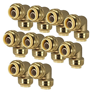 [10-Pack] PROCURU 1/2-Inch Pushfit 90-Degree Elbow, Push-to-Connect Plumbing Brass Fitting for Copper, PEX, CPVC, PE-RT Pipes (8X2012-10P)