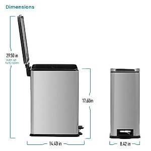 Home Zone Living 4.4 Gallon Slim Kitchen Trash Can, Stainless Steel, Step Pedal, 16.7 Liter