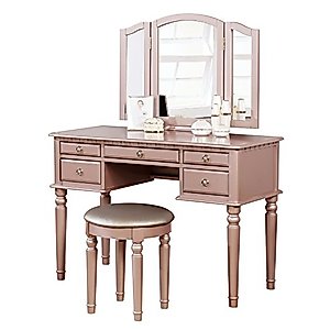 BOBKONA PDEX- Croix Collection Vanity Set With Stool, Rose Gold