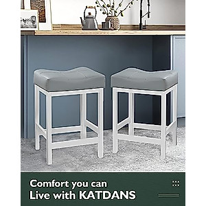 KATDANS Bar Stool, Counter Height Stool 24 Inch Saddle Stool, PU Leather Modern Kitchen Barstool with Metal Base, KS861P-LG, 1Pc