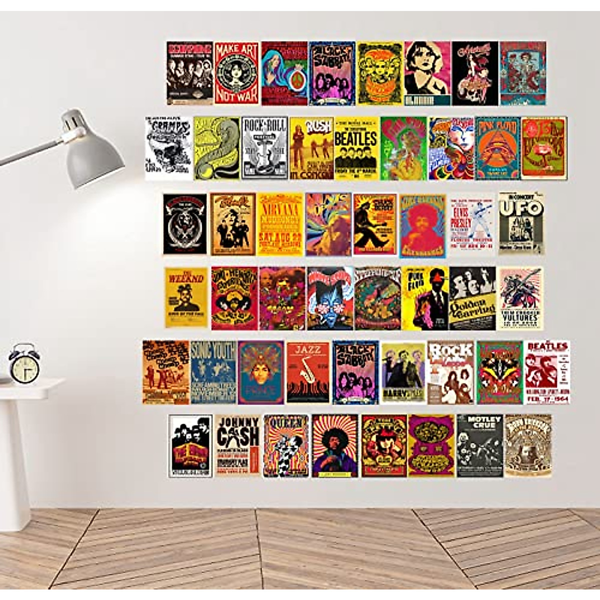 Vintage Rock Band Posters - 50-Piece Retro Wall Collage Kit