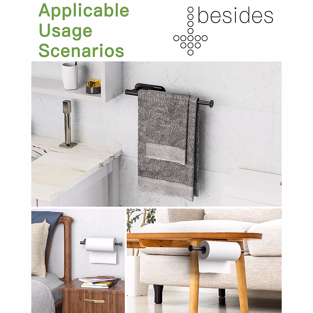 Adjustable Self-Adhesive Paper Towel Holder Under Cabinet, Under Counter Paper Towel Holder Wall Mount for Kitchen Bathroom Organization Storage, Adhesive and Screws, Extendable 7.5" to 14"