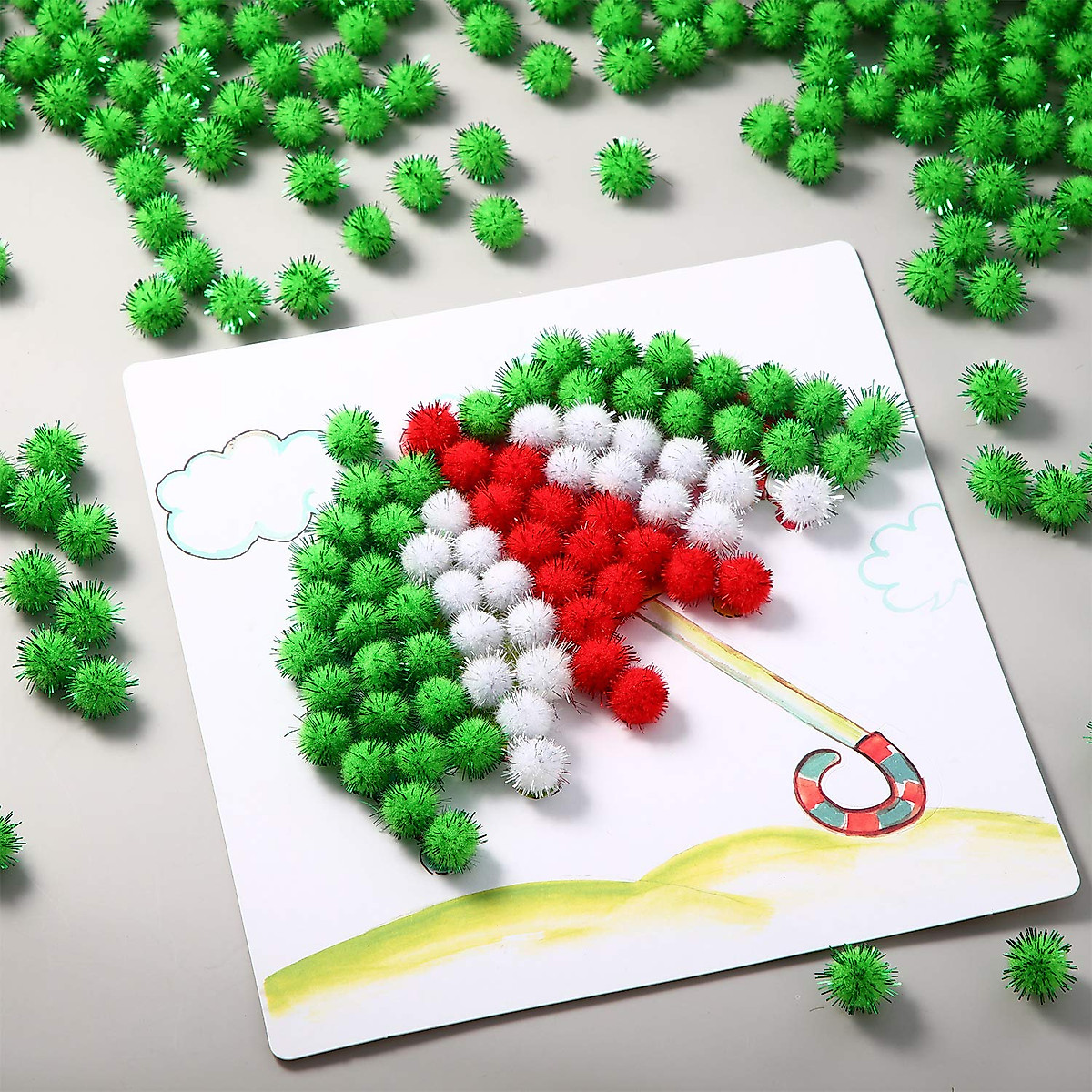 Shappy 500 Pieces Christmas Glitter Pompoms 1 Inch Fuzzy Pom Poms Arts Crafts Making Balls for Hobby Supplies Craft DIY Party Decoration (White)