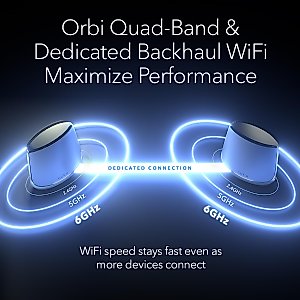 NETGEAR Orbi Quad-Band WiFi 6E Mesh Network System (RBKE963B) - Router +2 Satellite Extenders, Security Features, Up to 10.8Gbps, Coverage up to 9,000 sq.ft., 200 Devices, 10 Gig Internet Port, Black