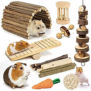 Sofier Hamster, Guinea Pig Toys Accessories Natural Chews for Teeth Rabbit Bunny Rat Chinchilla Hideout Ball Apple Wood Timothy Hay Sticks