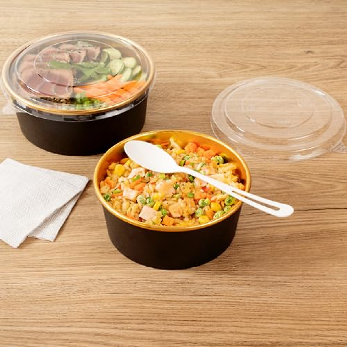 Restaurantware Foil Lux 25.3 OZ Take Out Container, 50 Insulated Foil Lining Food Container - Greaseproof, Stackable, Black Paper To Go Food Container, For Hot Or Cold Foods, Lids Sold Separately