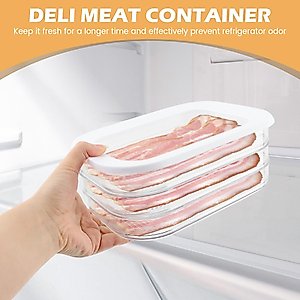 Deli Meat Container for Fridge,Airtight Bacon Lunch Meat Container for Refrigerator, 18.6oz Meal Prep Containers with 50pcs Baking Paper,Stackable Food Storage Boxes with Lid