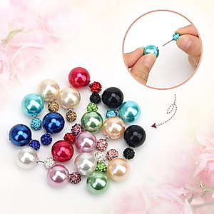 AHIER 9 Pairs Bling Rhinestone Polymer Clay Studs Pearl Button Earrings, Double Ball Earring, Jewelry Piercing Ear Ring