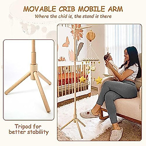 Floor Standing Mobile Arm for Crib with Music Box, Crib Mobile Motor - Volume Control, 9 Lullabies, 57.8 Inch Baby Crib Mobile Arm - 100% Beech Wood, Anti-Dumping - Baby Mobile Stand for DIY Mobile