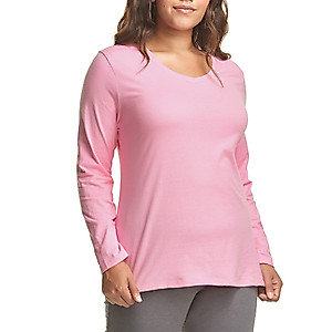 Just My Size Women's Plus Size Vneck Long Sleeve Tee, Pink Swish, 3X
