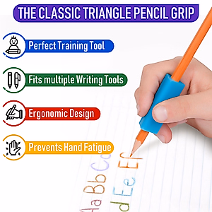 The Classics 12-Pack Triangle Pencil Grips, Assorted Bright Colors, 1.75-Inch Long (TPG-16212)