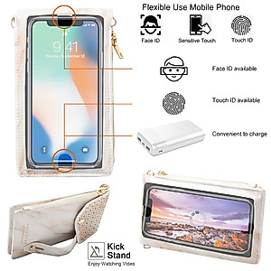SNUG STAR Multi-purpose Card Holder Wallet-RFID Blocking,Lightweight Zipper Pocket Crossbody Bag with Touch Screen Purse for Most iphone Cell phones (Marble white)