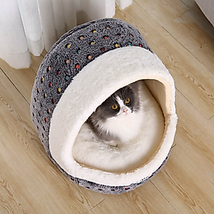 Tofern Dog Beds for Small Dog Cats Colorful Dots Pattern Striped Cute Fleece Warm Washable Igloo Pet Bed with Removable Cover