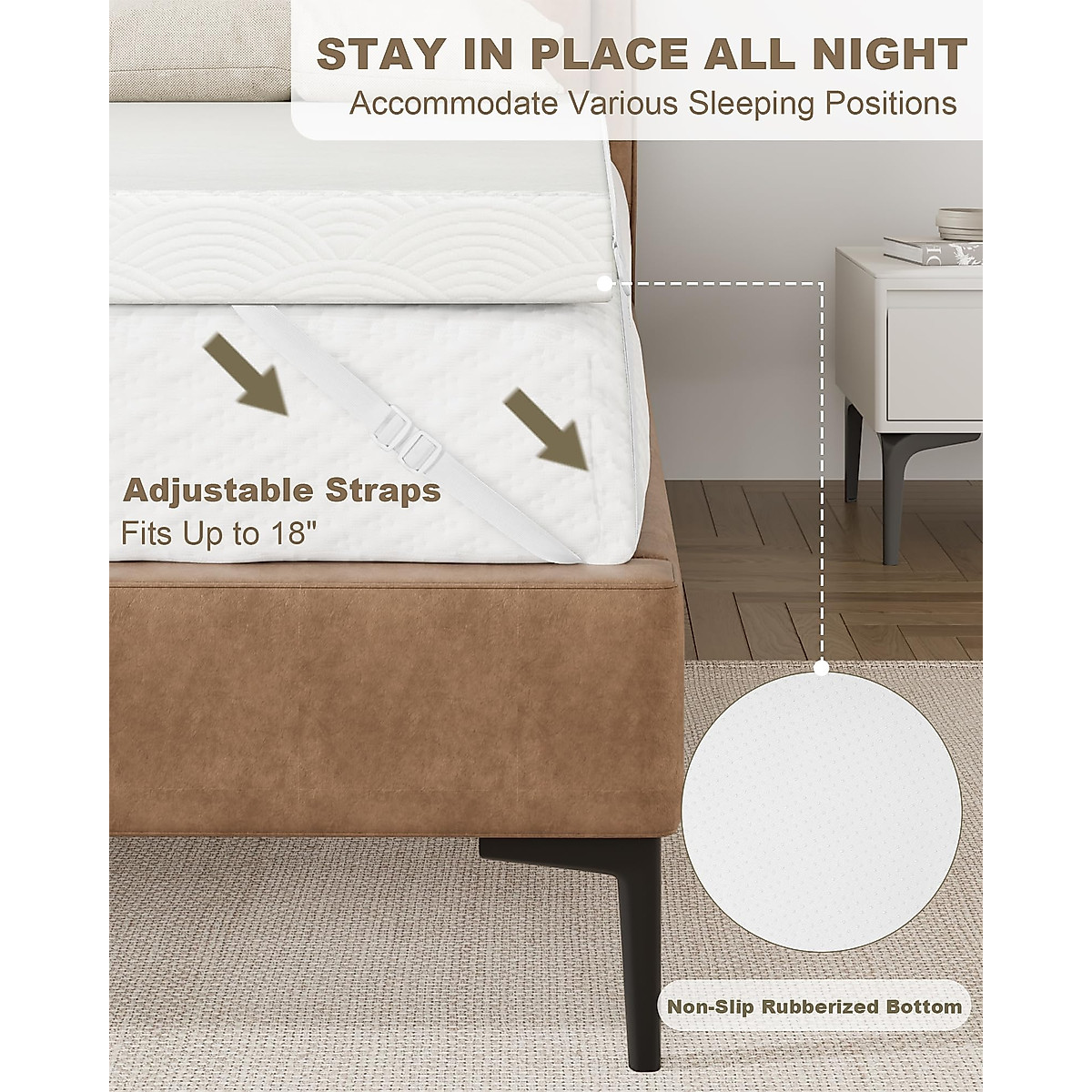 Zenzy 4" Twin Extra Long Firm Memory Foam Mattress Topper, [Removable] [Washable] Cover and [Adjustable] Straps, CertiPUR-US Certified Firm Mattress Topper Twin XL for College Dorm- White