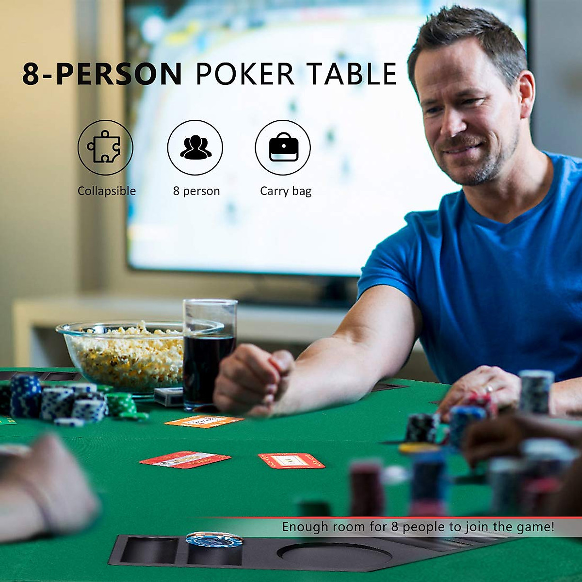 VIVOHOME 48 Inch Foldable 8-Player Texas Poker Card Table Top Layout Portable Anti-Slip Rubber Board Game Mat with Cup Holders and Carrying Bag, Green